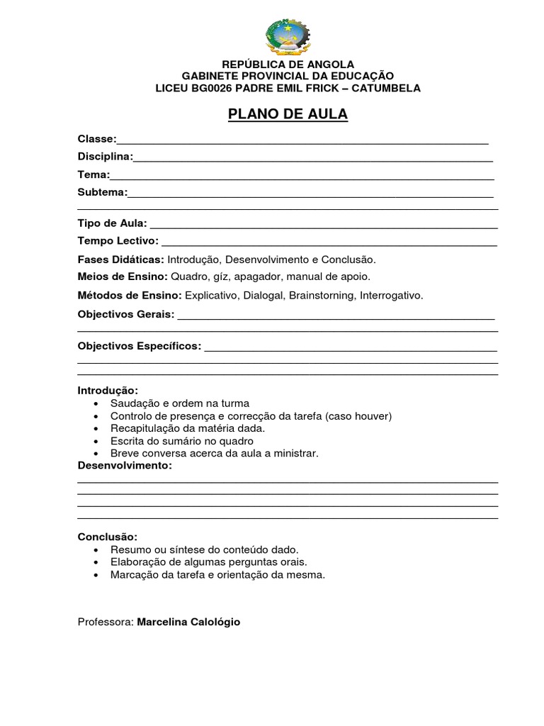 República de Angola - Plano de Aula | PDF