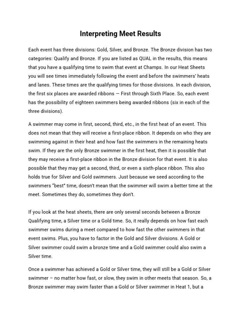 Interpreting Meet Results | PDF | Swimming (Sport) | Swimming