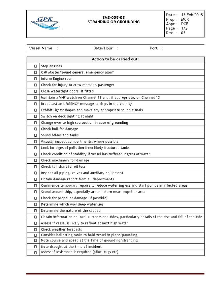 SMS-005-03 - Standing or Grounding | PDF | Ships | Watercraft