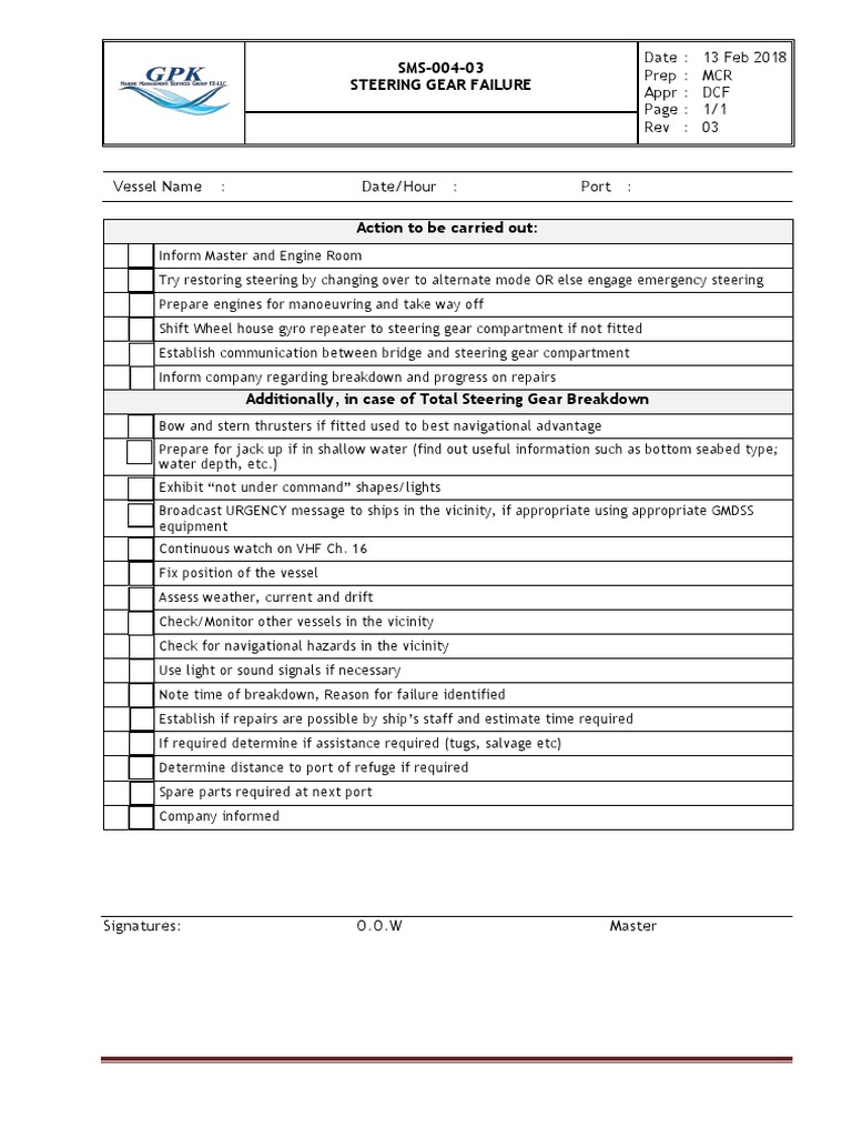Emergency Steering Gear Failure Protocol | PDF