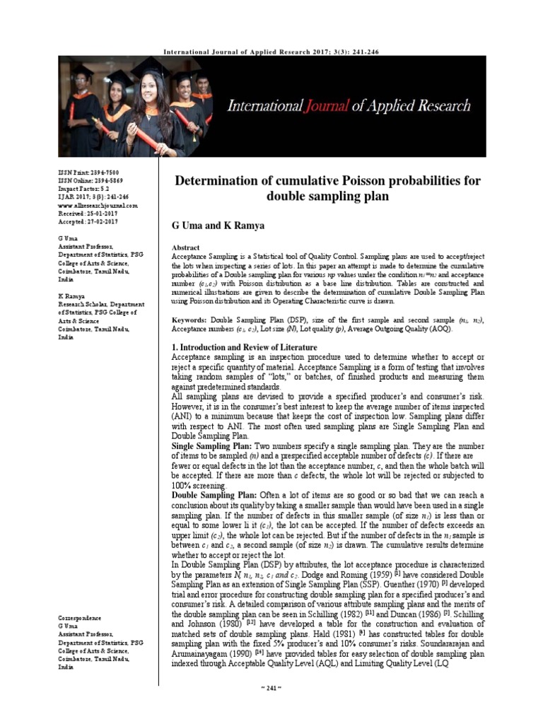 Double Sampling Plan Poisson Analysis | PDF | Sampling (Statistics) | Standard Deviation