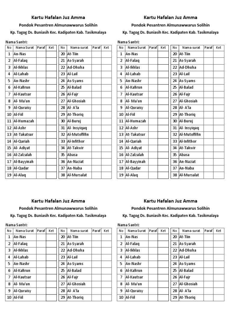 Kartu Juz Amma | PDF | Agama & Spiritualitas