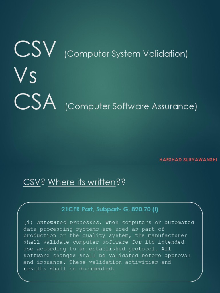 CSV Vs CSA | PDF | Verification And Validation | Software Testing