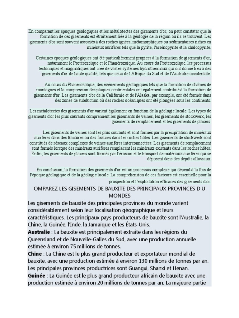 Formation des gisements d'or géologiques | PDF | Géologie | Phosphate