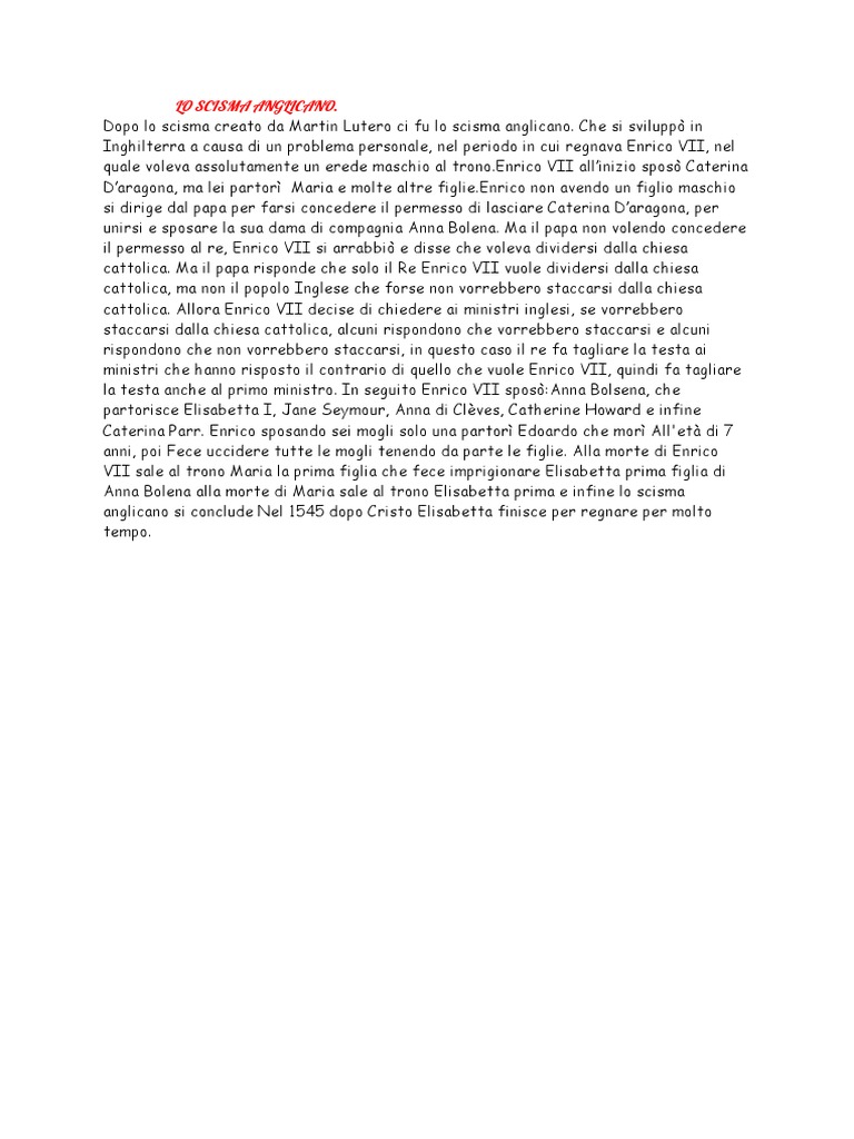 Lo Scisma Anglicano | PDF