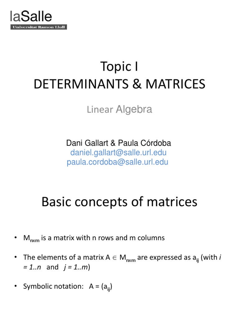 Linear Algebra I-1 | Download Free PDF | Matrix (Mathematics) | Determinant
