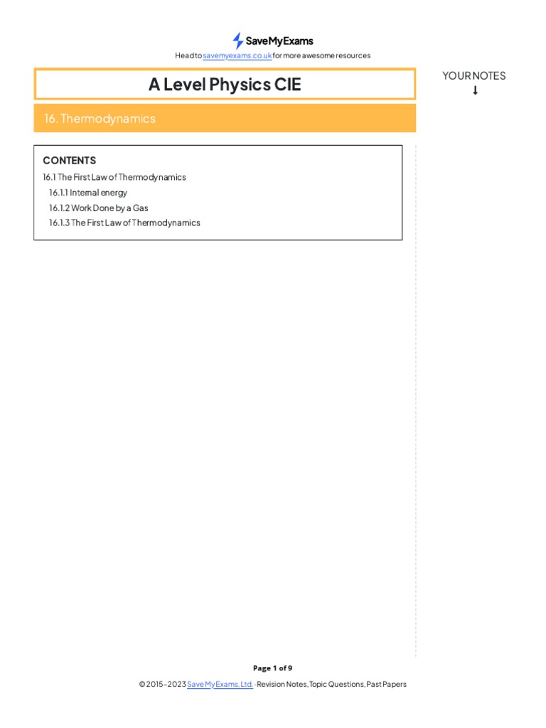 A Level Physics CIE: 16. Thermodynamics | PDF | Temperature | Gases
