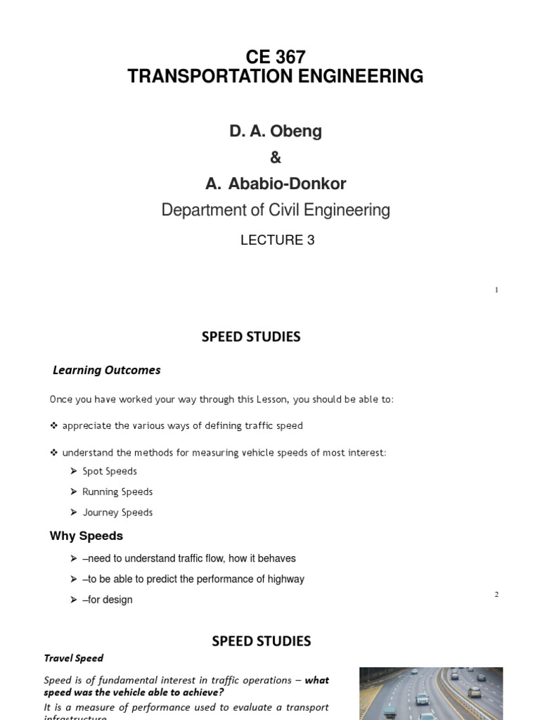 Speed Studies (Transport Engineering) | PDF | Speed | Traffic