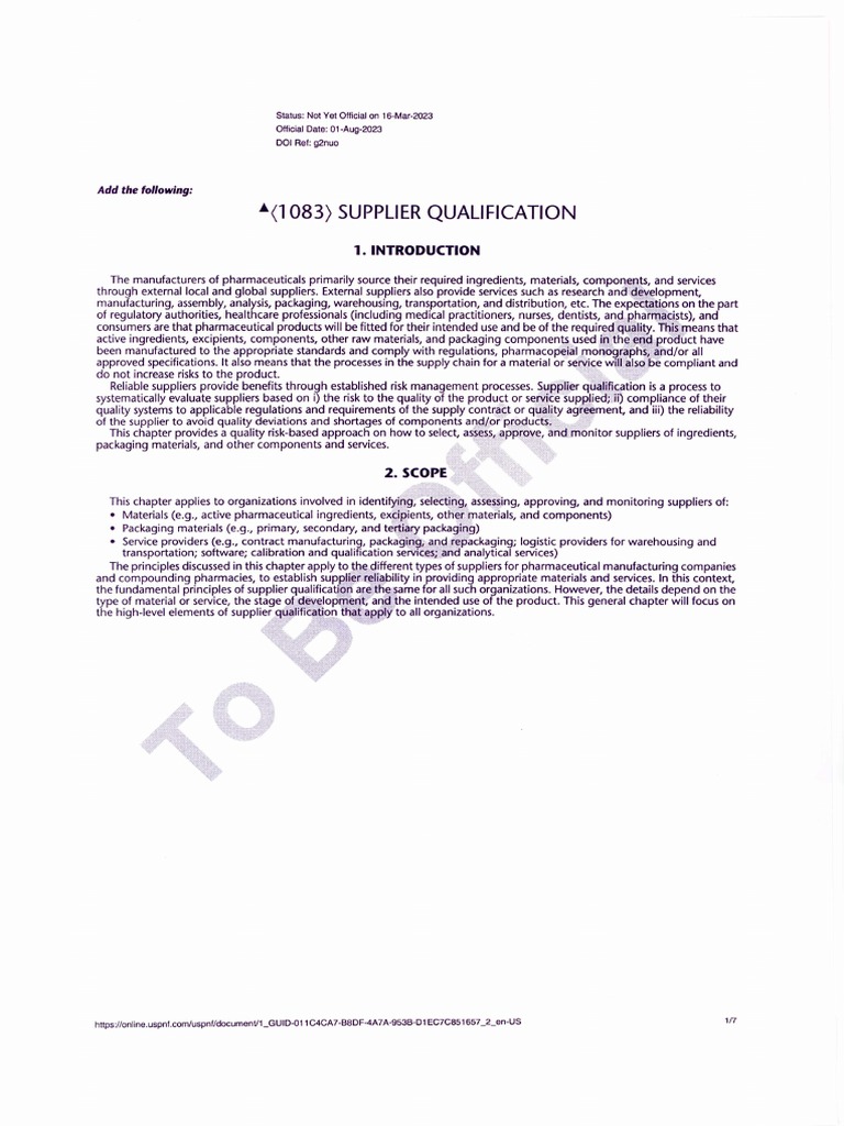 A (1083) Supplier Qualification | PDF | Supply Chain | Risk