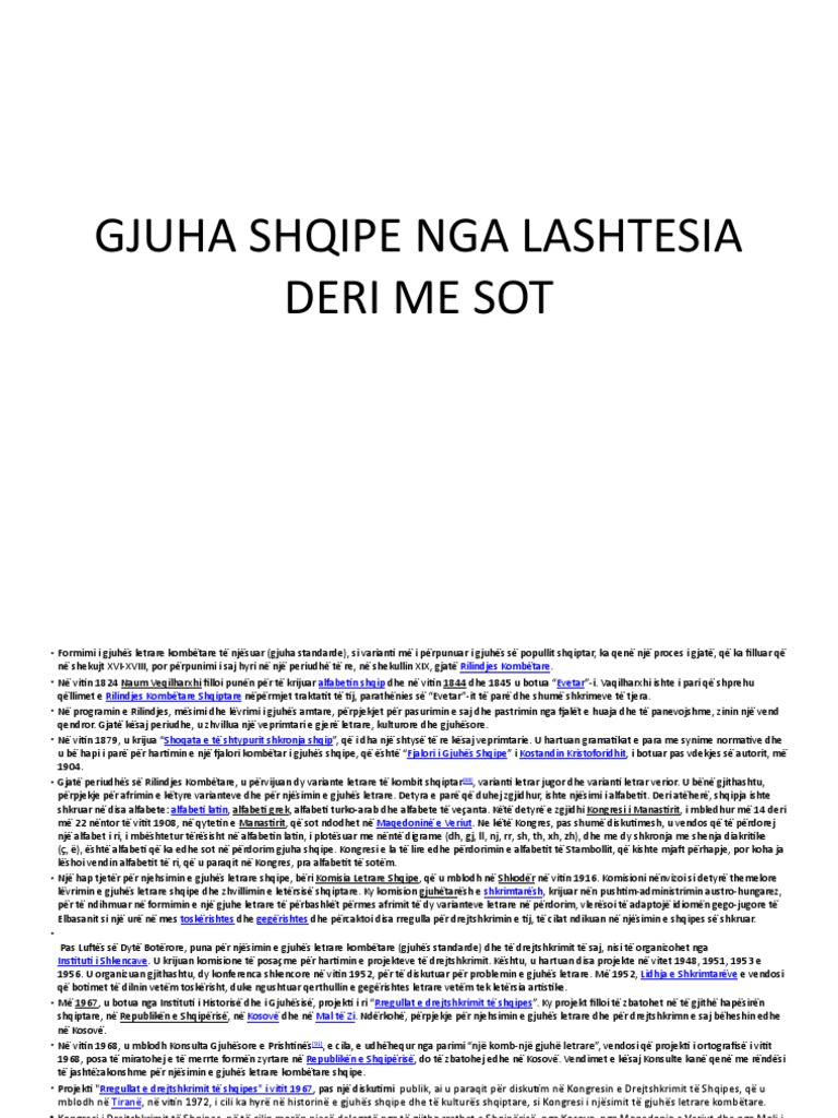 Gjuha Shqipe Nga Lashtesia Deri Me Sot | PDF