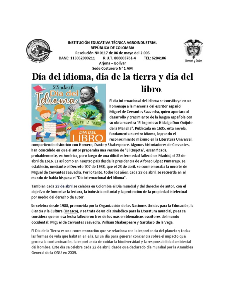 Programacion Dia de La Tierra Del Idioma y Del Libro | PDF