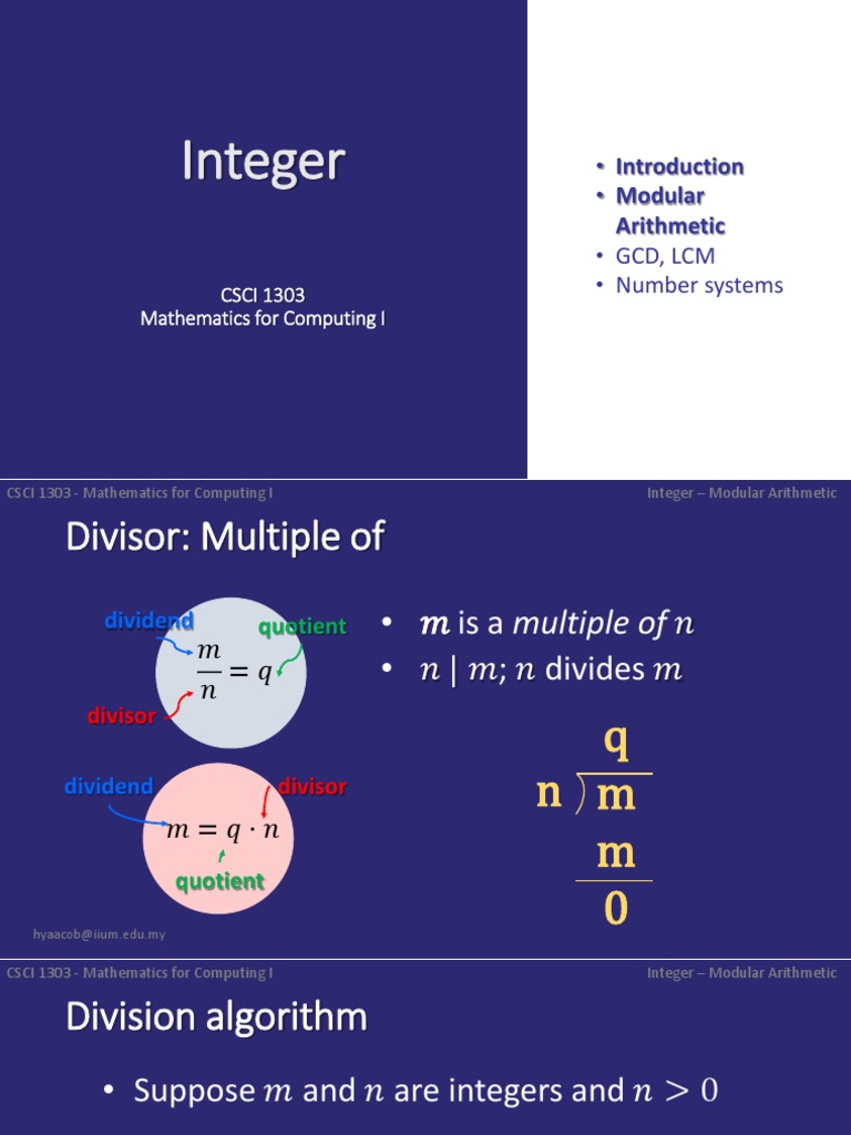 01b Integer Modular Arithmetic Part 1 Pdf Division Mathematics Algebra 
