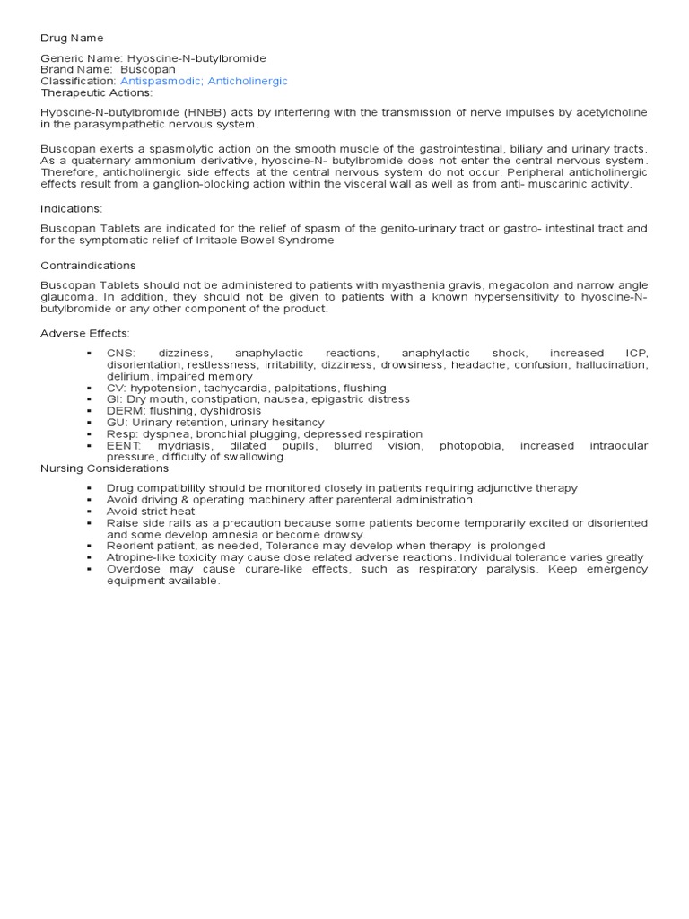 Antispasmodic Anticholinergic: Drug Name | PDF | Causes Of Death ...