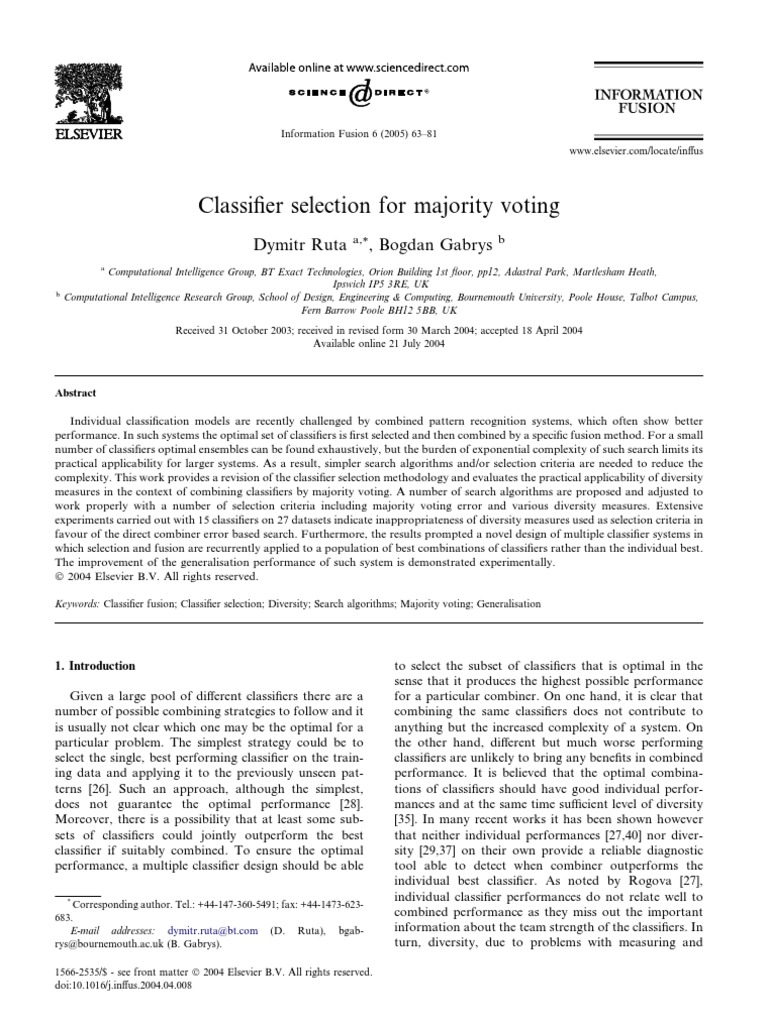 Classifier Selection For Majority Voting Pdf Statistical Classification Mathematical