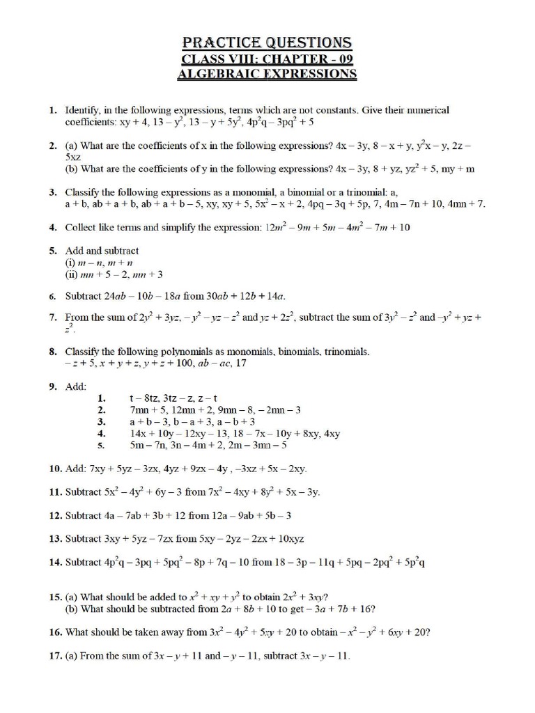 Algebraic Expressions | PDF