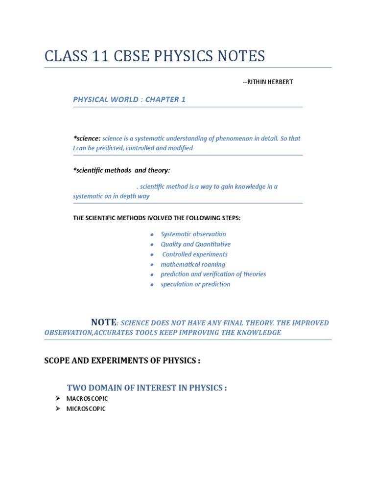 Class 11 Cbse Physics Notes | PDF | Physics | Science
