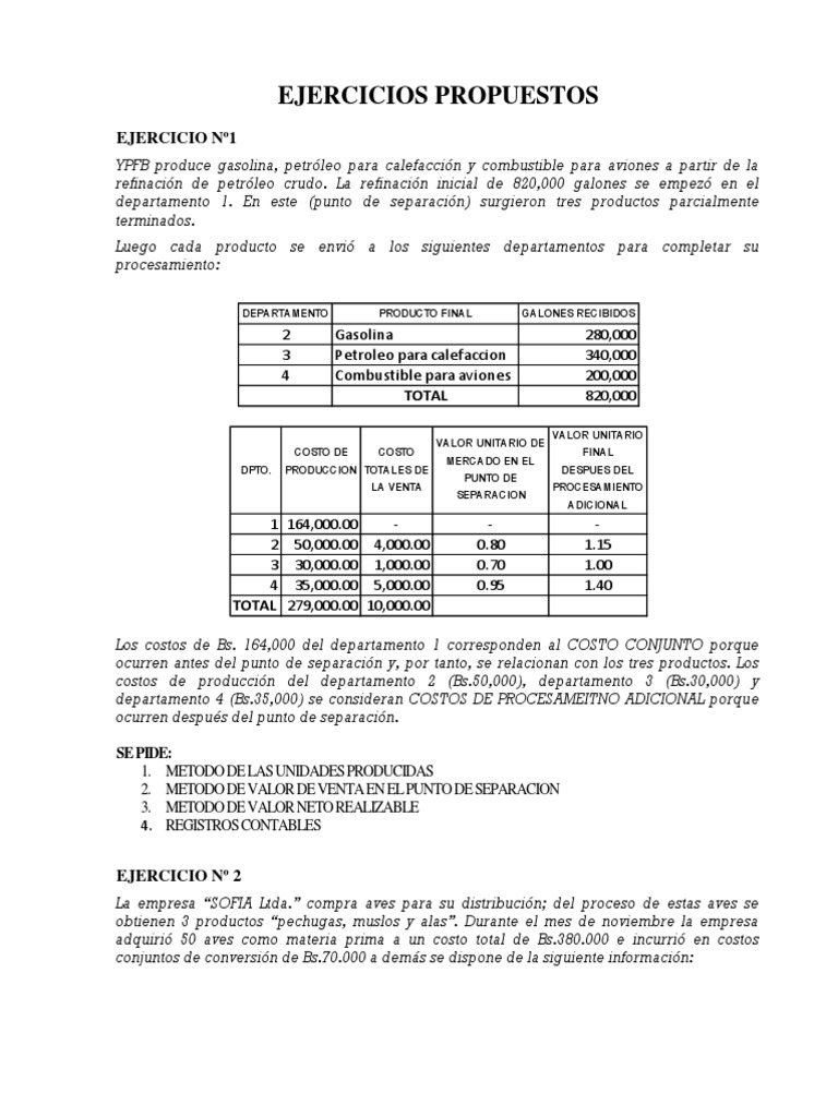 3 Ejercicios Propuestos de Costos Conjuntos | PDF | Alimentos | Química