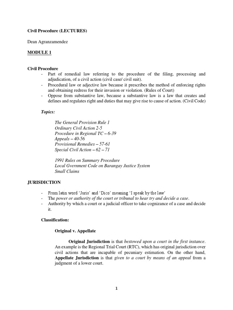 Civil Procedure Notes | PDF | Lawsuit | Cause Of Action