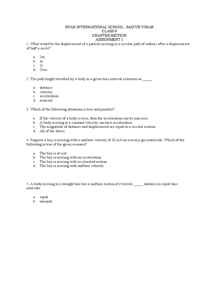 Class 9 Assignment 1 | PDF
