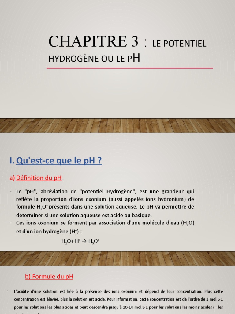 Chapitre 3 Le Potentiel Hydrogene Ou PH | PDF | Ph | Acide