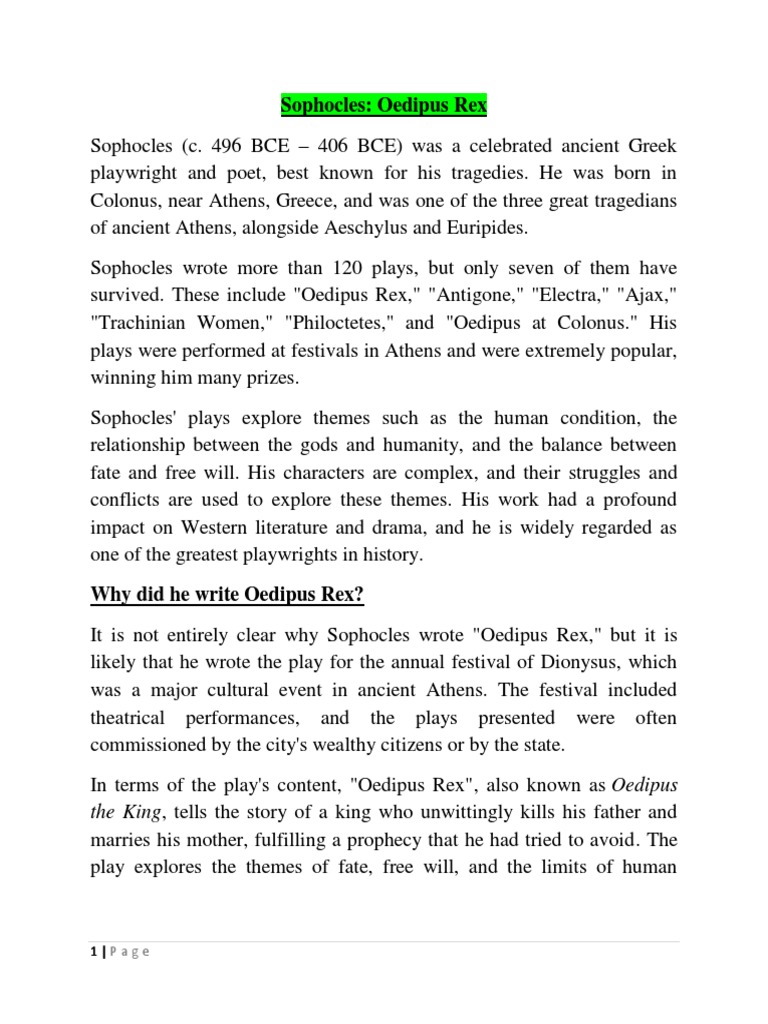Themes-Sophocles Oedipus Rex | PDF | Sophocles