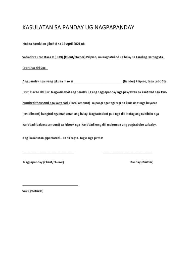 Kasulatan Sa Panday Ug Nagpapanday | PDF