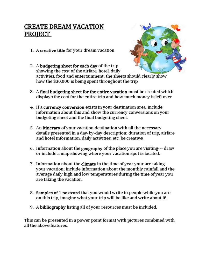 Create Dream Vacation Project | PDF