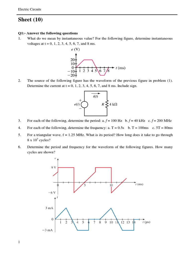 Sheet (10) : Q1:-Answer The Following Questions | PDF | Root Mean Square | Amplitude