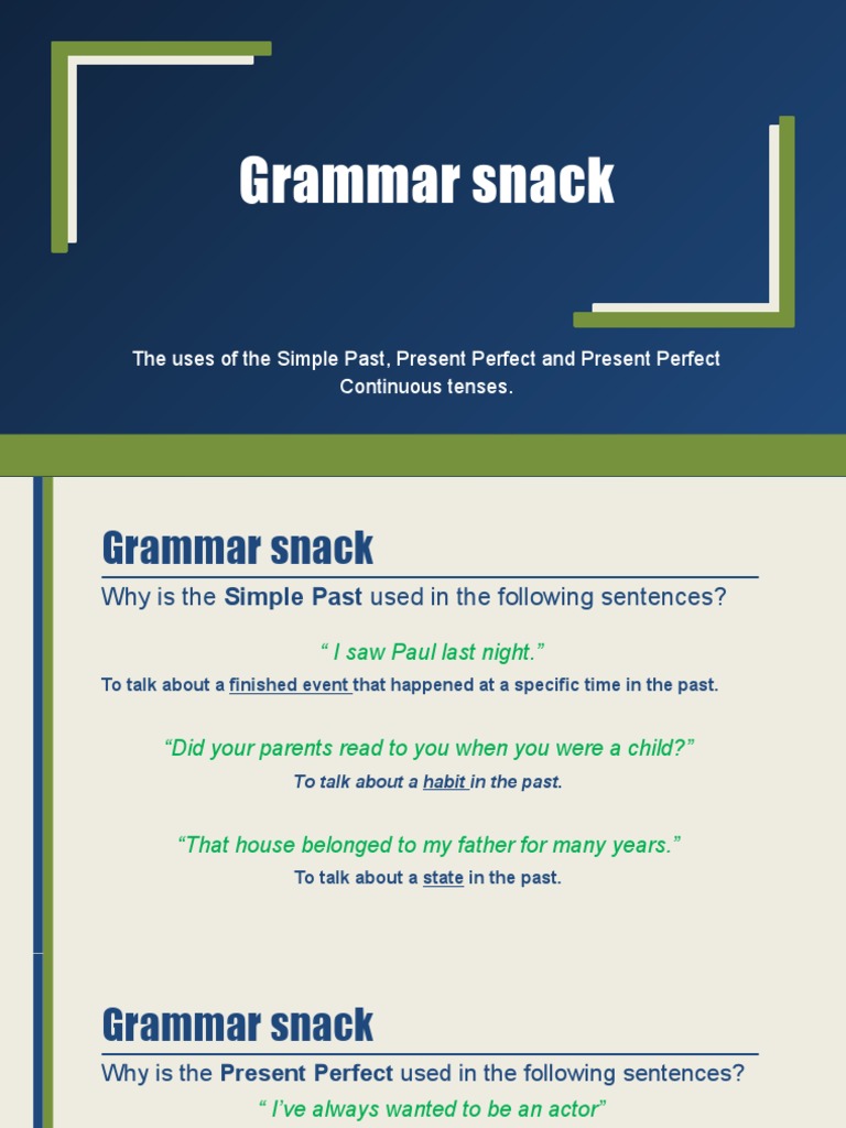 Grammar Snack: The Uses of The Simple Past, Present Perfect and Present Perfect Continuous ...