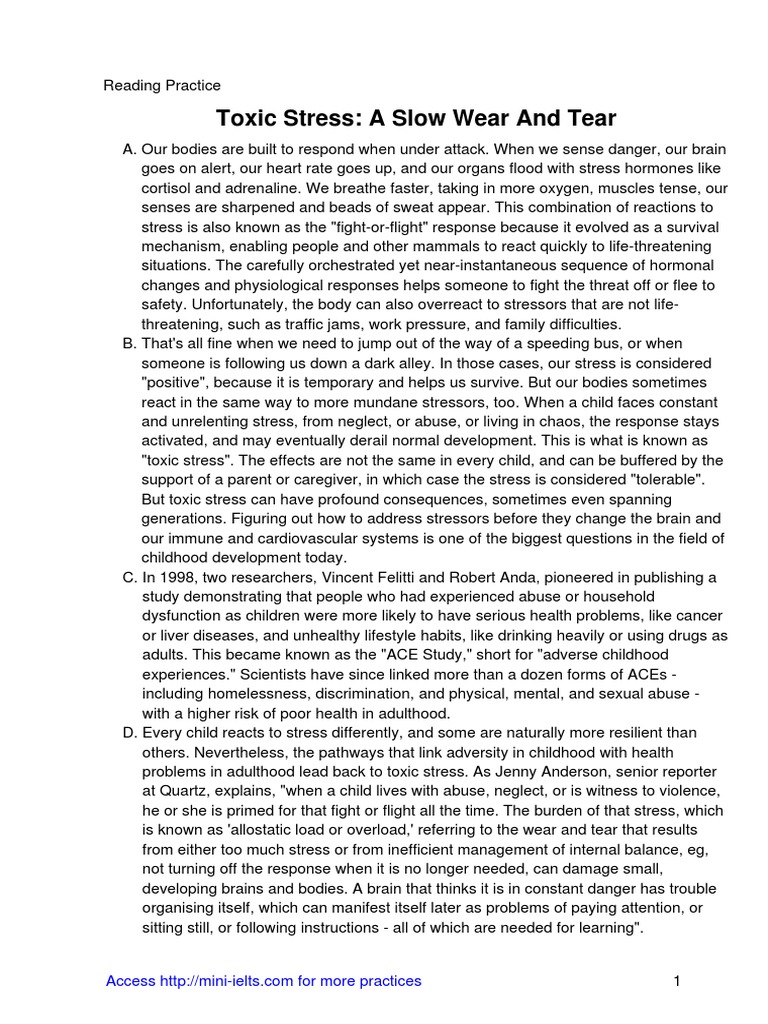 Toxic Stress A Slow Wear and Tear | PDF | Stress (Biology) | Psychology