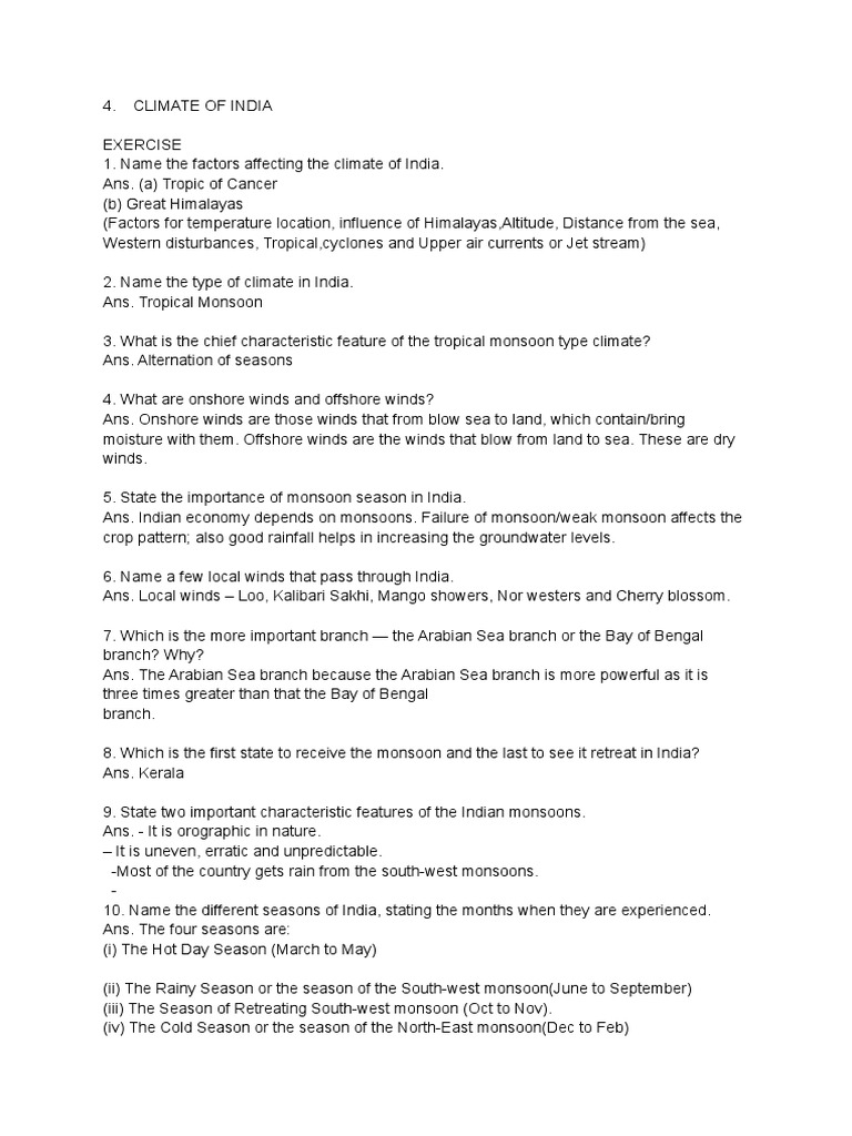 Lesson - 4 Climate of India | PDF | Monsoon | Rain