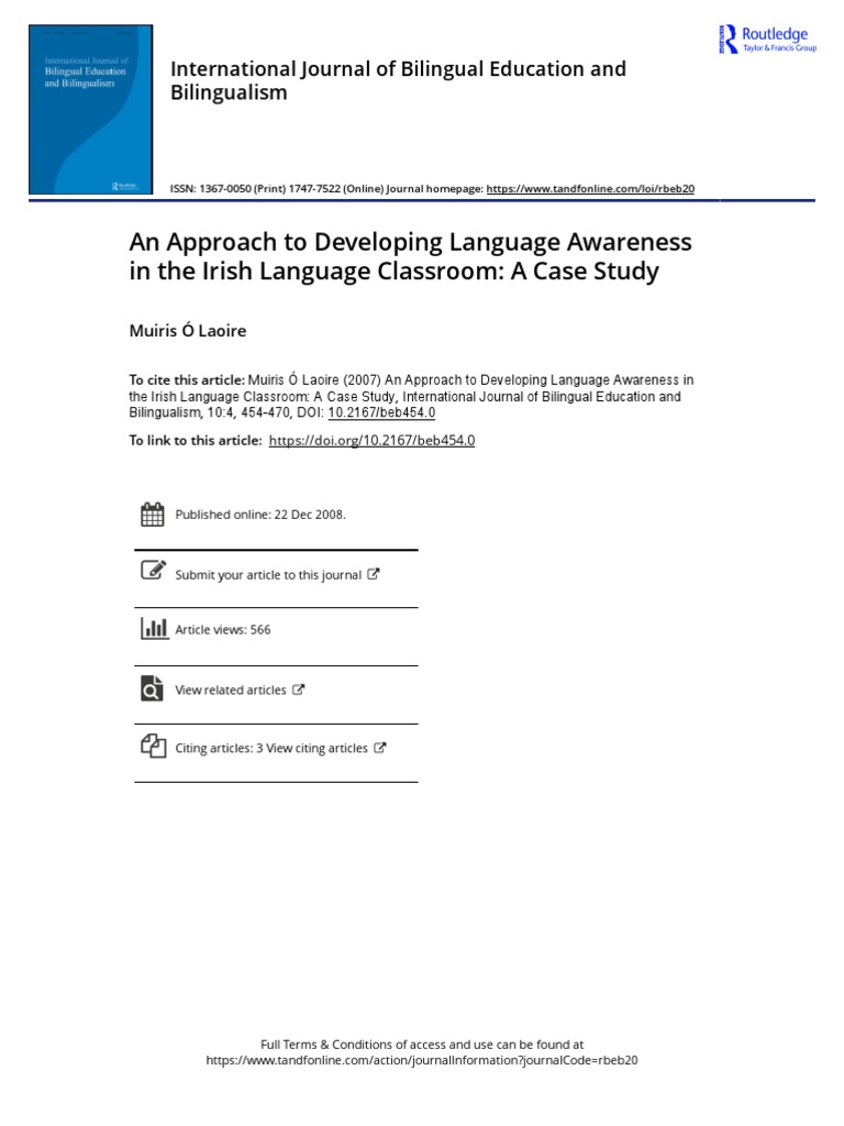 An Approach To Developing Language Awareness in The Irish Language Classroom A Case Study | PDF ...