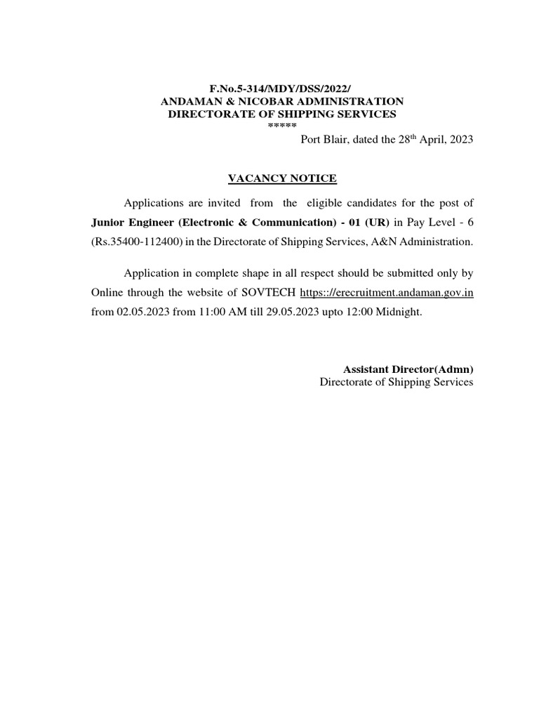 F.No.5-314/MDY/DSS/2022/ Andaman & Nicobar Administration Directorate ...