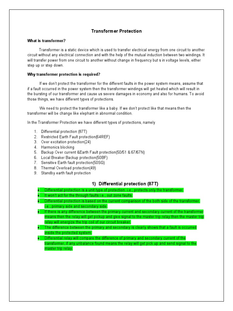 Transformer Protection 1 | PDF | Transformer | Relay