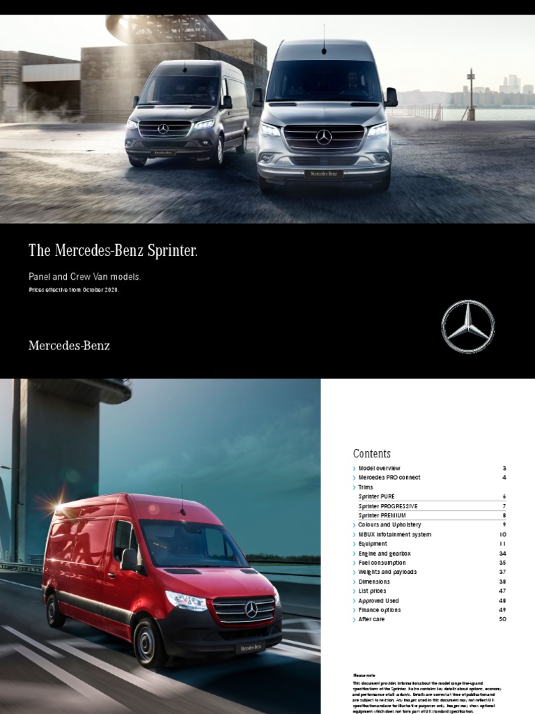 The Sprinter Panel and Crew Van Price List October2020 | PDF | Mercedes ...