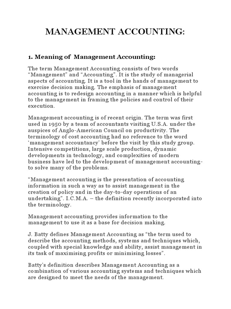 MANAGEMENT ACCOUNTINg Unit-1 | PDF | Management Accounting | Accounting