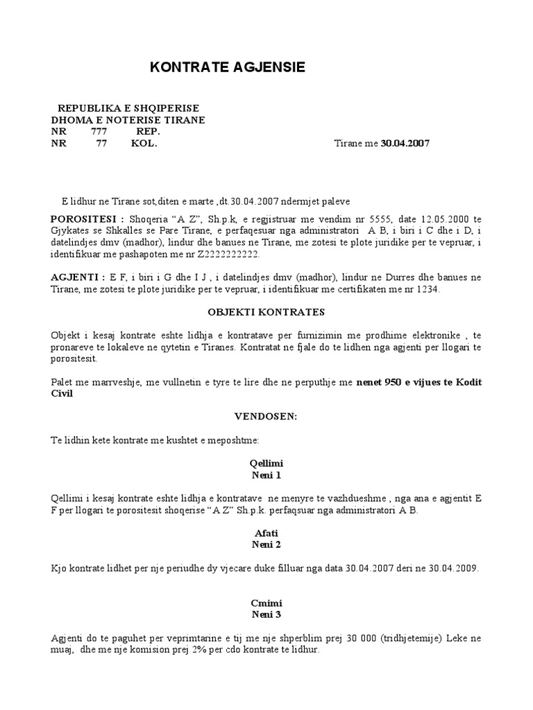 Kontrate Agjensie | PDF