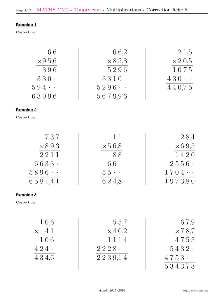Exercices de Multiplication CM2 avec Corrections | PDF | Économie