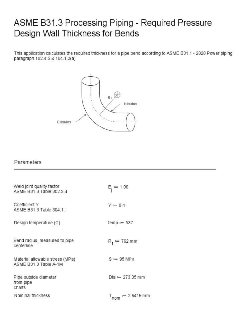 Process Piping Required Pressure Design Wall Thickness For Bends (ASMEB31.3) .Flow | PDF | Pipe ...