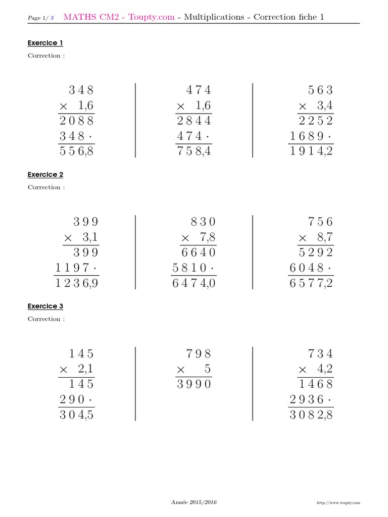 Multiplication cm2 1 Corrige | PDF