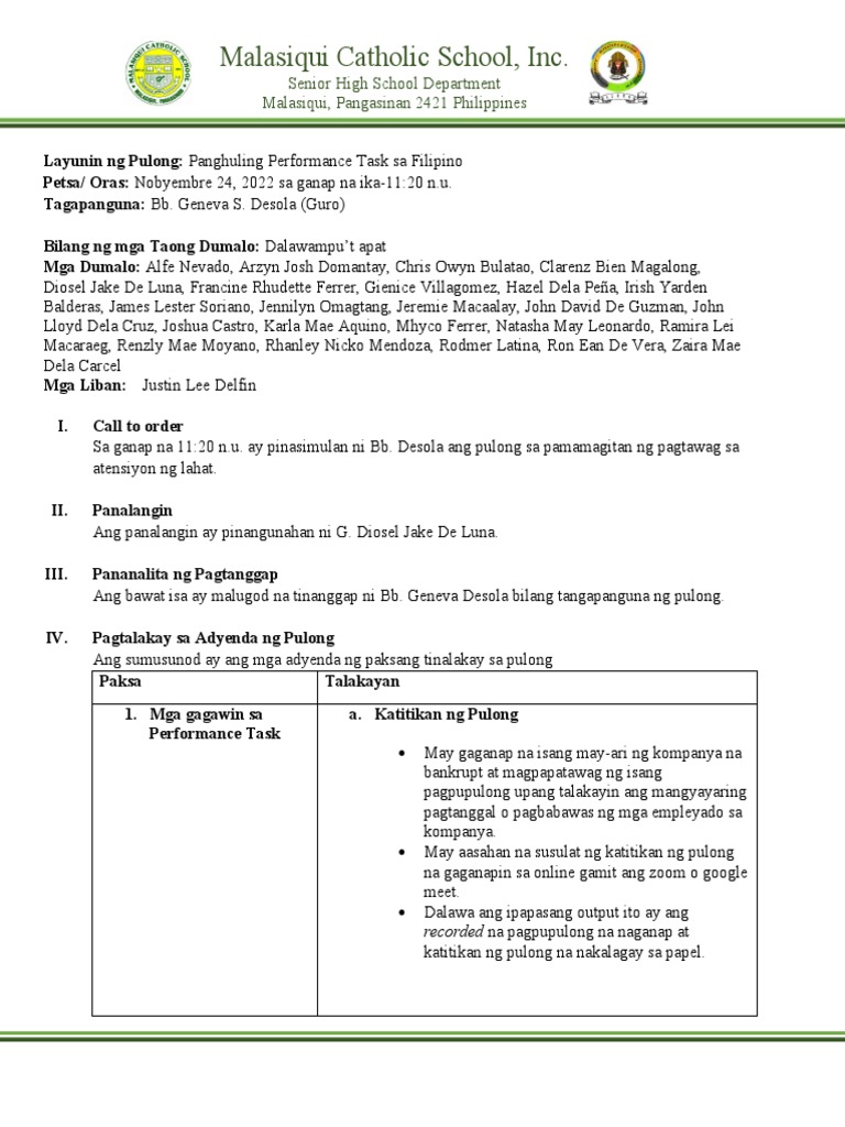 Katitikan NG PUlong (2nd Prelim) | PDF