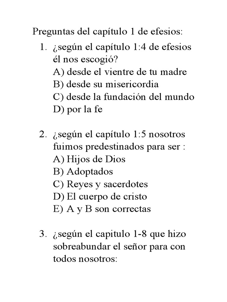 Preguntas Del Capítulo 1 de Efesios | PDF