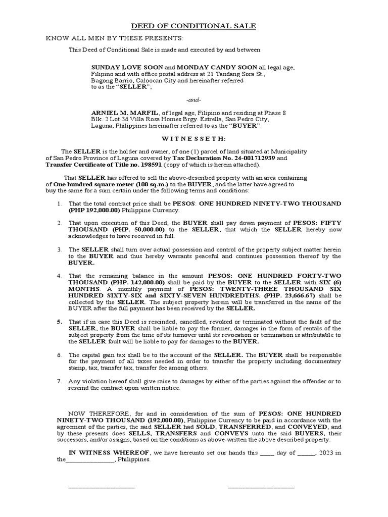 Deed of Conditional Sale | Download Free PDF | Taxes | Common Law Deed of Conditional Sale | Download Free PDF | Taxes | Common Law