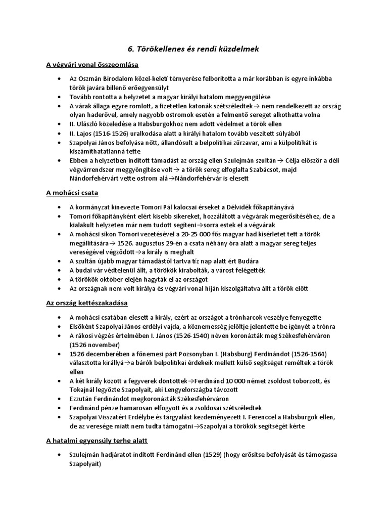 6. Törökellenes és rendi küzdelmek | PDF
