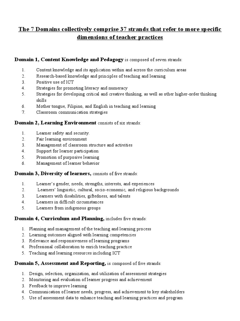 7 Domains 37 Strands | PDF | Learning | Educational Assessment