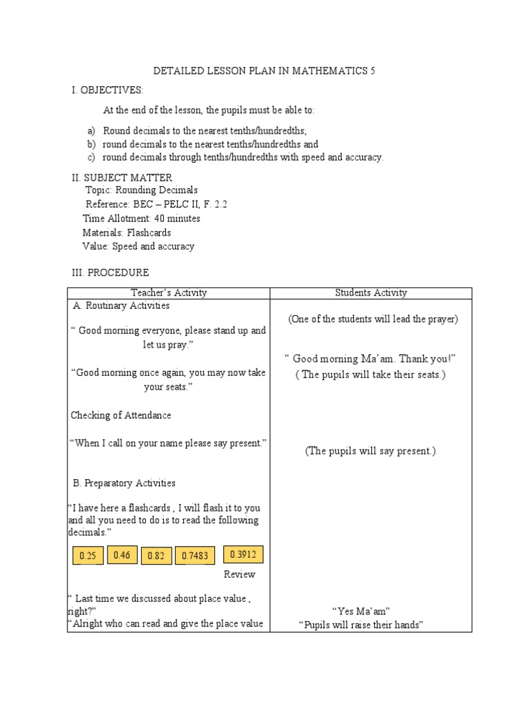 Rounding Decimals Lesson Plan | PDF | Numbers | Mathematics