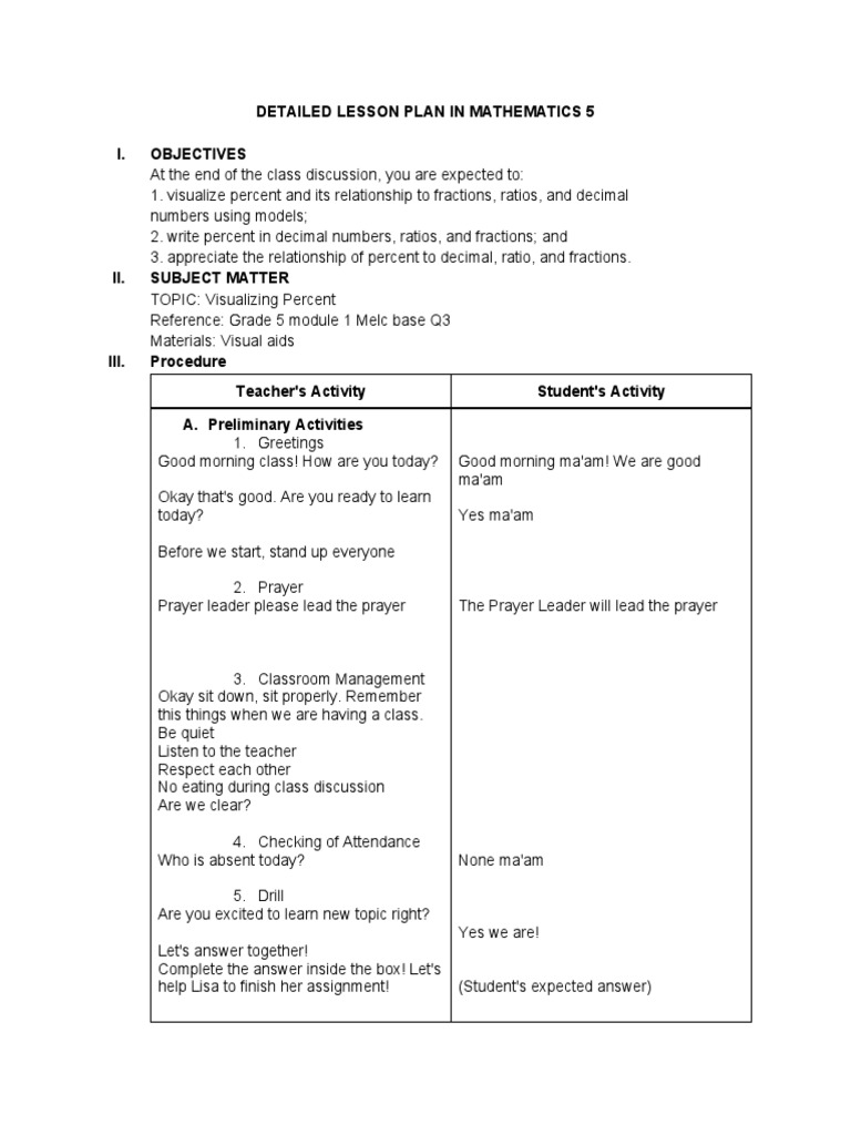 Grade 5 Percent Visualization Lesson | PDF | Percentage | Mathematics