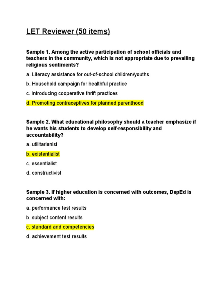 Let Reviewer 50 Items | Download Free PDF | Educational Assessment ...