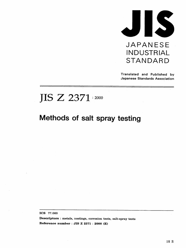 JIS-Z2371-2000 - Methods For Salt Spray Test and Evaluation | PDF ...