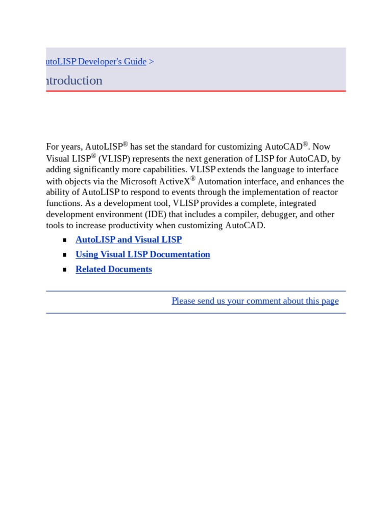 Autolisp Developer'S Guide : Autolisp and Visual Lisp Using Visual Lisp Documentation Related ...